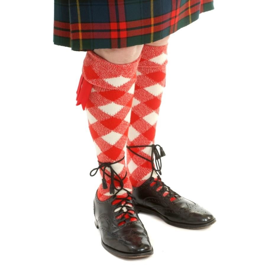 Premium Merino Wool Regimental Diced Kilt Hose - Red & White | Scotland Kilt Co US