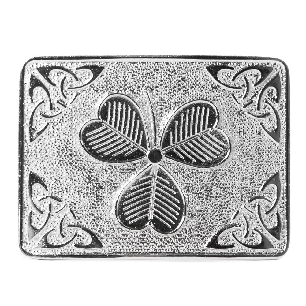 Shamrock Celtic Loop Knot Belt Buckle - Chrome Finish | Scotland Kilt Co US