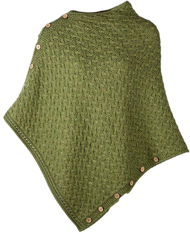 Women's Supersoft Merino Wool Cable Knit Button Poncho | Scotland Kilt ...