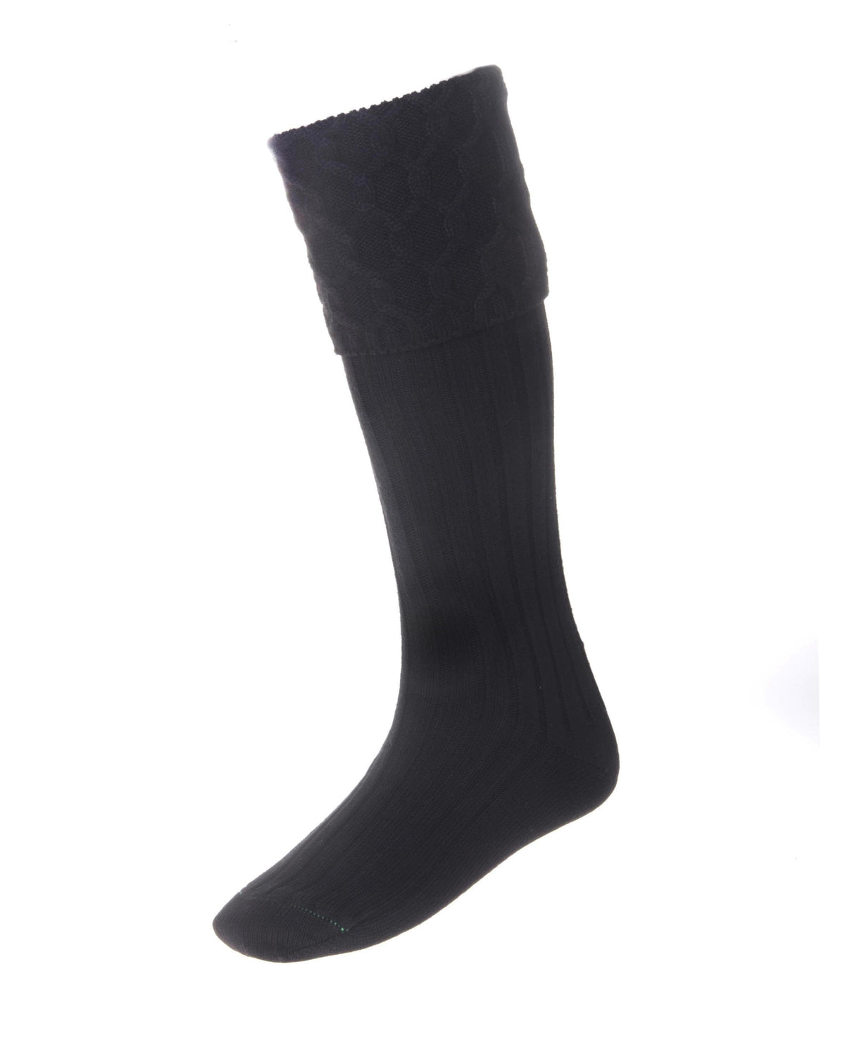 Merino Wool Lewis Celtic Cable Kilt Hose - Black | Scotland Kilt Co US